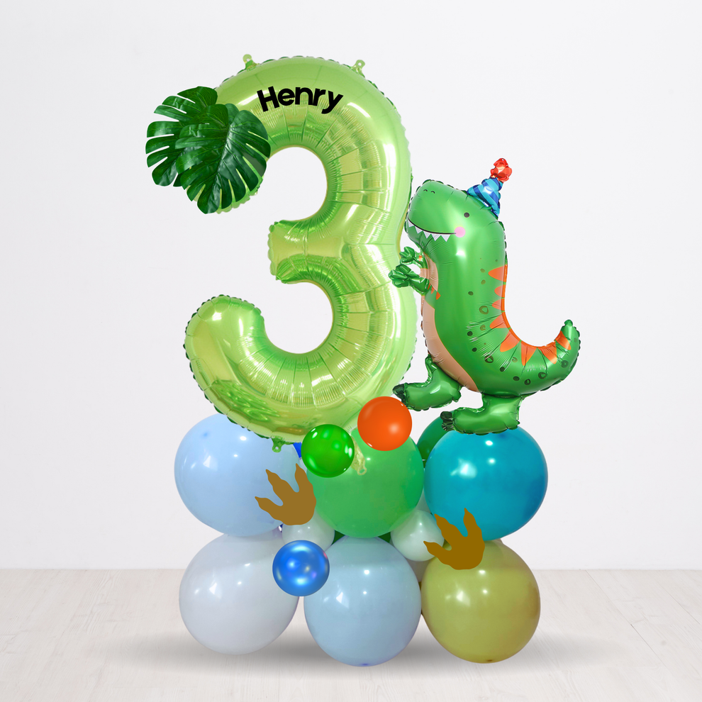 Personalised DIY cute green party dinosaur balloon sculpture stack sta ...